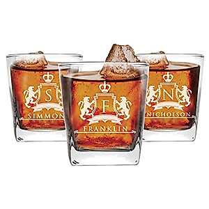 Set of 3, 6, 8 and More Custom Engraved Square Rocks Glasses for Groom, Groomsman - Personalized Whiskey Glass for Wedding Party - Lion Style (3)