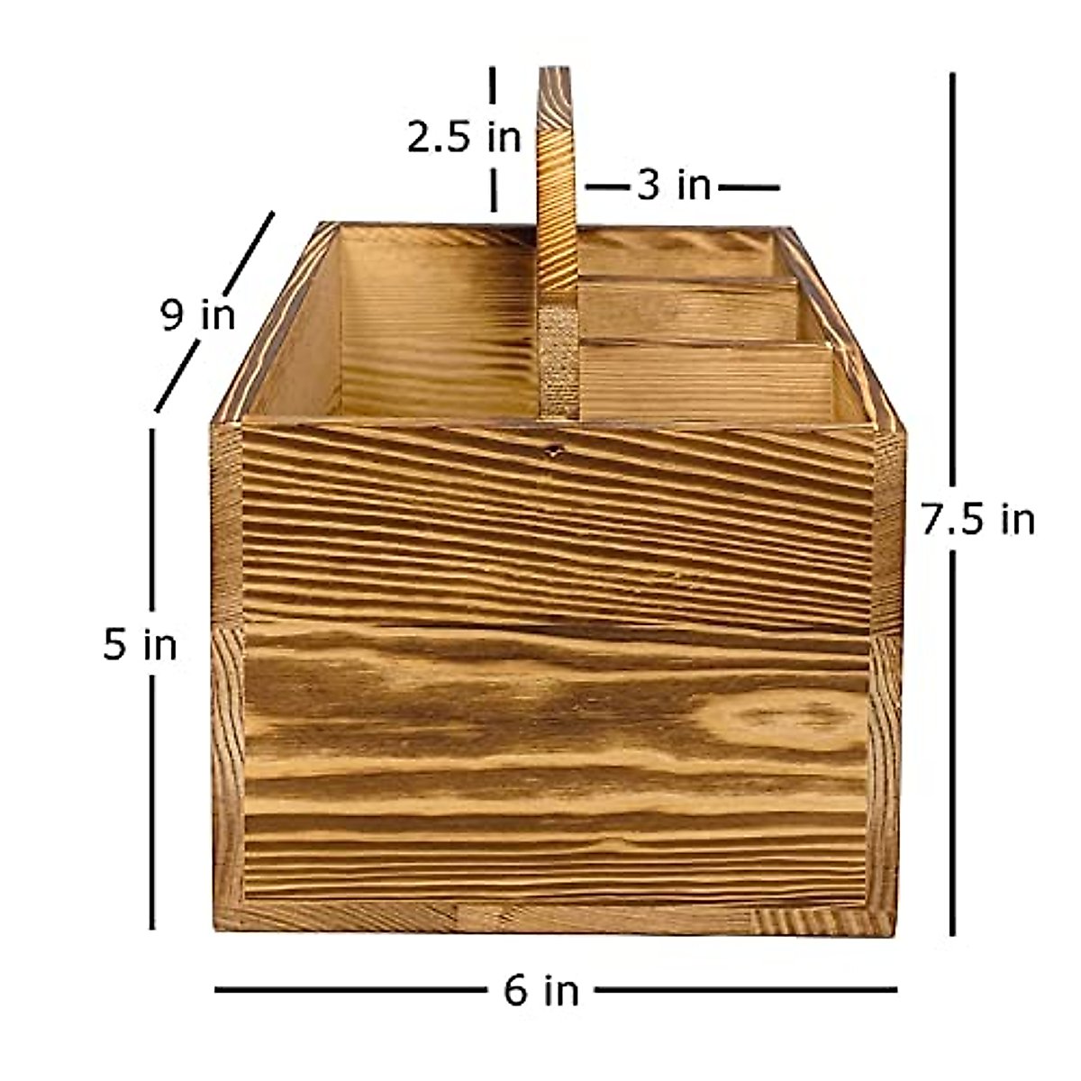 Utensil and Napkin Holder Flatware Caddy with Handle in Rustic Wood for Forks, Spoons and Knives, Silverware Organizer