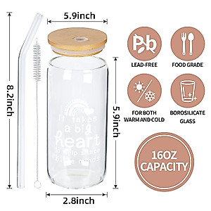 Kolewo4ever 6pcs Teacher Gifts For Women Appreciation Teacher Gift Beer Can Glass Iced Coffee Glass Cup with Bamboo Lid and Metal Straw