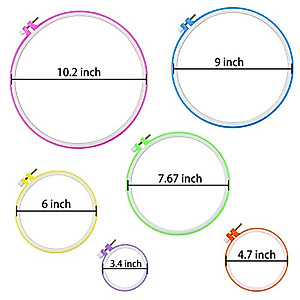 Similane 6 Pieces Embroidery Hoops, Plastic Circle Cross Stitch Hoop Ring 3.4 inch to 10.2 inch (Multicolor) for Embroidery and Cross Stitch