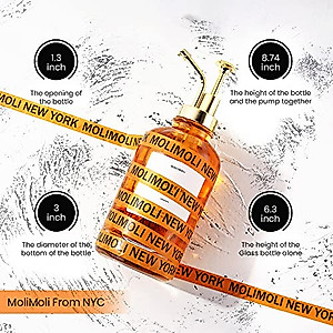 Molimoli Coffee Syrup Dispenser for Coffee Bar, Coffee Pump Dispenser, Glass Syrup Bottle w. Pumps and Labels, 16.9 oz 500 ml, Set of 2, Gold