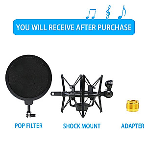 ATR2500X Shock Mount with Pop Filter, Windscreen and Shockmount to Reduce Vibration Noise Matching Mic Boom Arm Stand for Audio-Technica ATR 2500X and ATR2500 USB Condenser Microphone by YOUSHARES
