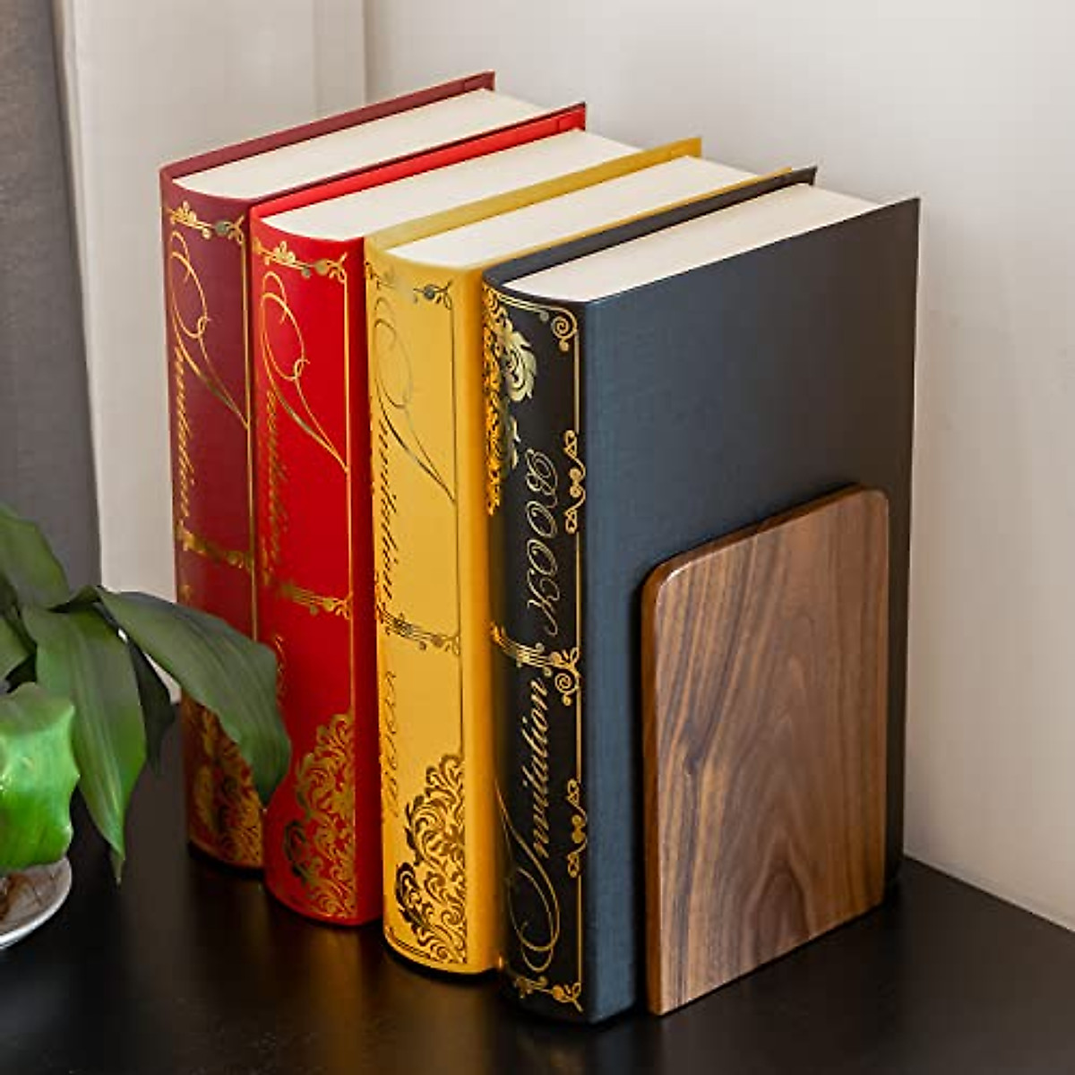 Brosisincorp Wood Book Ends for Shelves Bookends to Hold Heavy Duty Books Pack of 1 Pair Walnut Wooden Office Book Stand Non-Skid