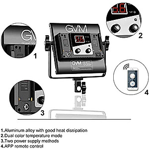 GVM Led Bi-Color Video Lights with APP Function, Variable CCT 2300K-6800K and 10%-100% Brightness with Digital Display for Video Studio Shooting, CRI97+ TLCI97 Led Light Panel +Barndoor