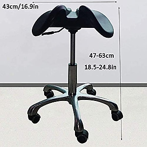 Rolling Swivel Stool Saddle Chair Stool on Wheel， Nail Stool with Blue PU Synthetic Leather Seat， Adjustable Height 43- 55 cm， Supported weight 160 Kg， Adjustable Swivel Rolling Stool for Breakfast Co