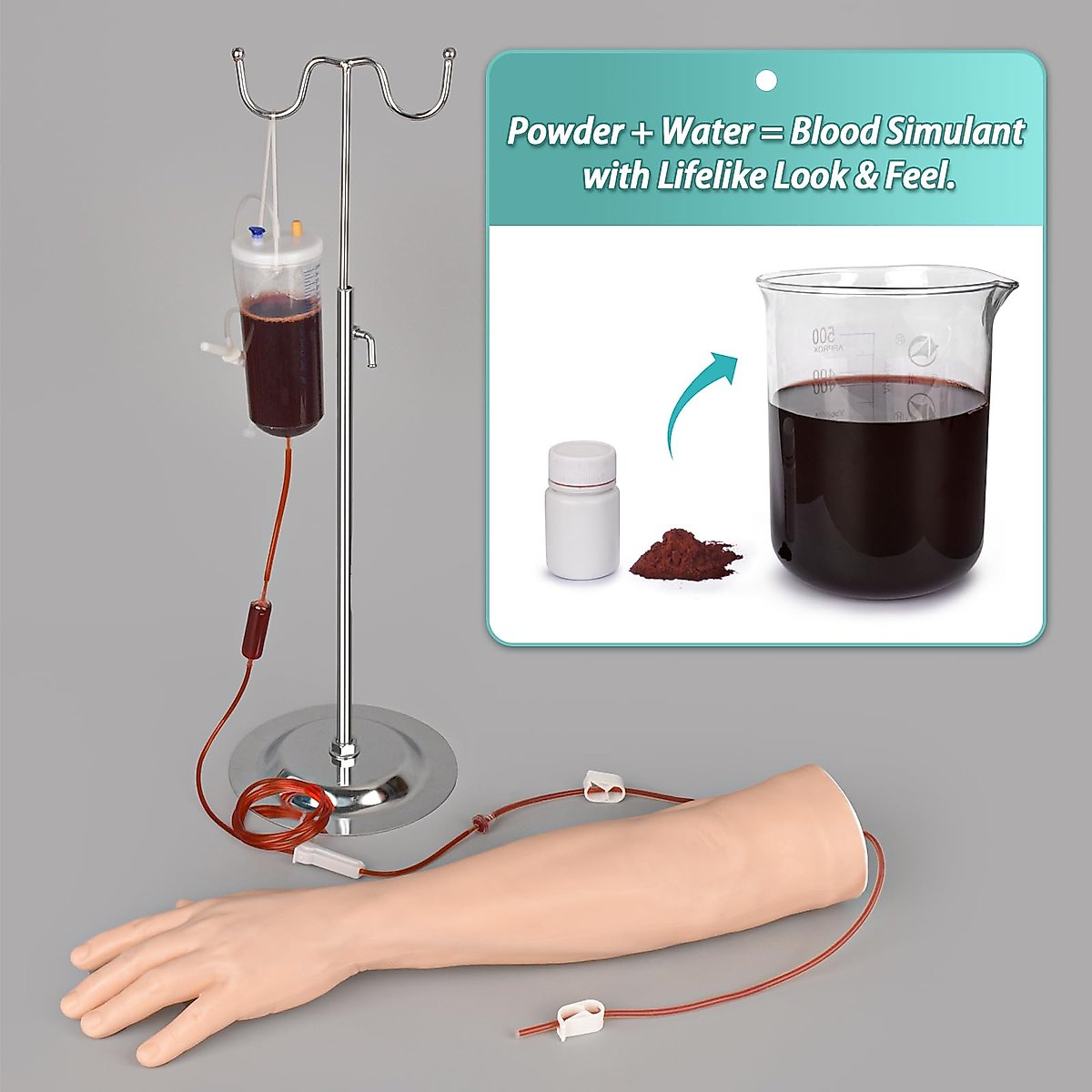 MedEduQuest Intravenous Practice Arm Kit for Nursing Student，Phlebotomy Practice Kit Latex-Free with Portable Case（Education Use Only）
