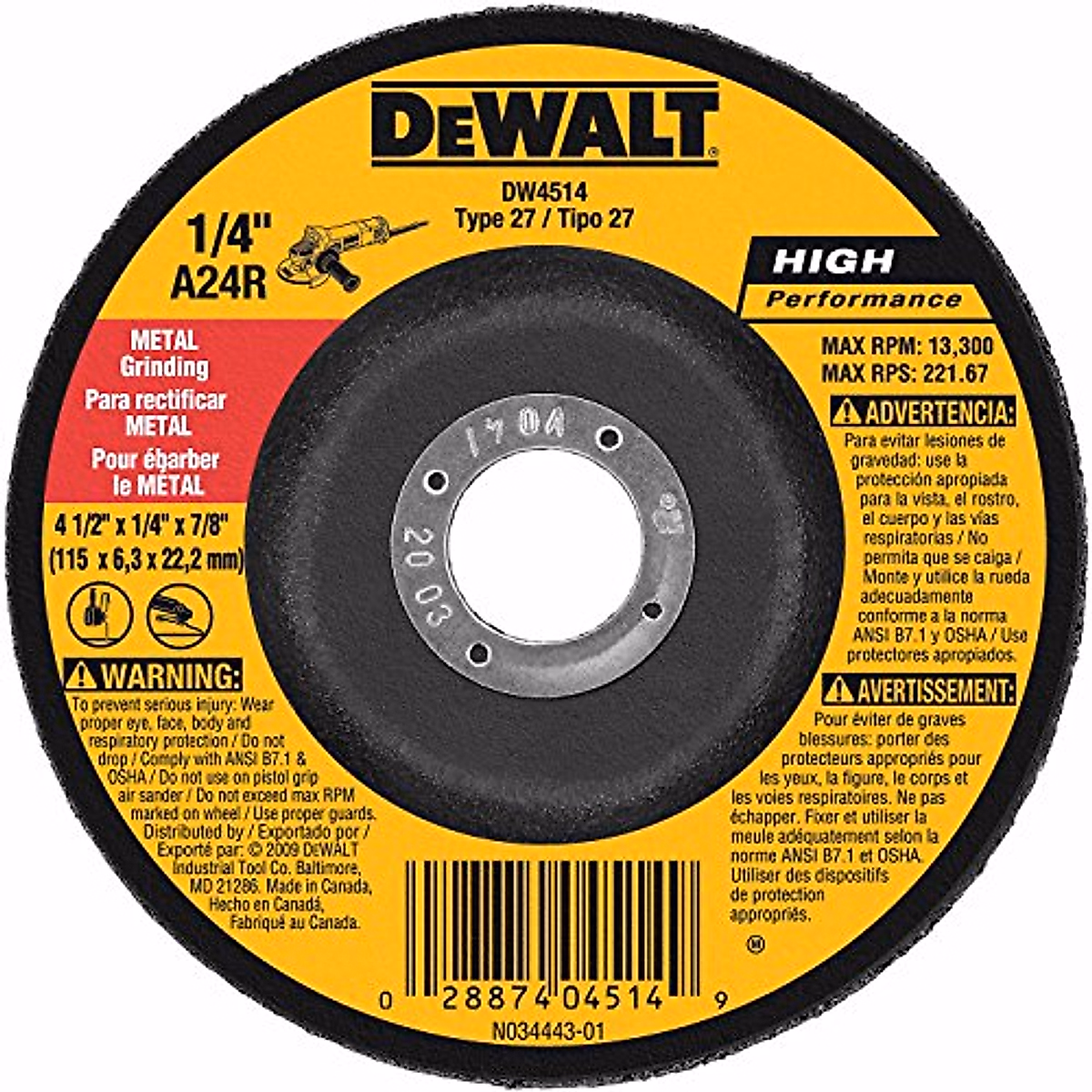 DEWALT Grinding Wheel for Metal, 4-1/2-Inch (DW4514)