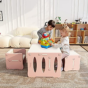 BanaSuper Kid's Table and 2 Chairs Set Plastic Activity Table for Toddlers Children Desk Ideal for Arts & Crafts Snack Time Homeschooling Homework Gift for Boy & Girl(Pink with 2 Chairs Set)