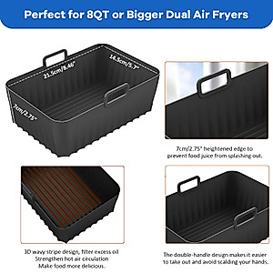 2 Pcs Silicone Air Fryer Liners for Ninja Foodi DZ201 DZ401 6-in-1 8-10QT, Air Fryer Accessories for Ninja Instant Vortex Plus, Reusable Air Fryer Liner, Non-Stick | Easy Cleaning