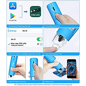 Wireless Digital Microscope Handheld USB HD Inspection Camera 50x-1000x Magnification with Stand Compatible with iPhone, iPad, Samsung Galaxy, Android, Mac, Windows Computer (Blue)