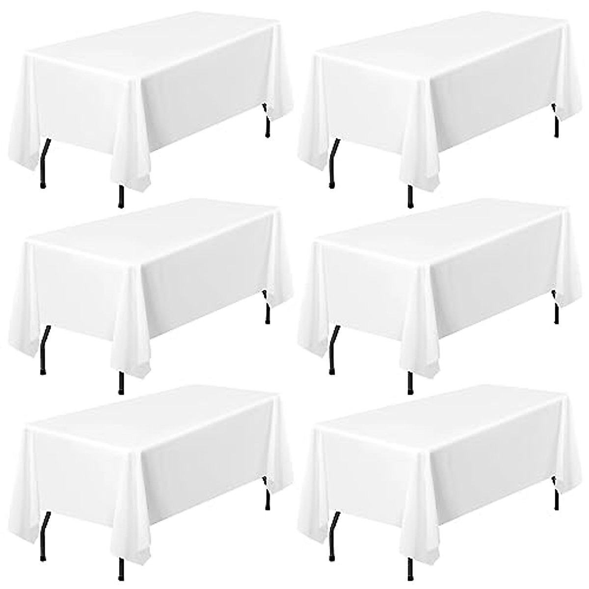 Pesonlook 6Pack White Polyester Tablecloths 60 x 102 Inch for 6ft Rectangle Tables Polyester Table Cover Washable Table Cloth for Wedding Reception Banquet Party