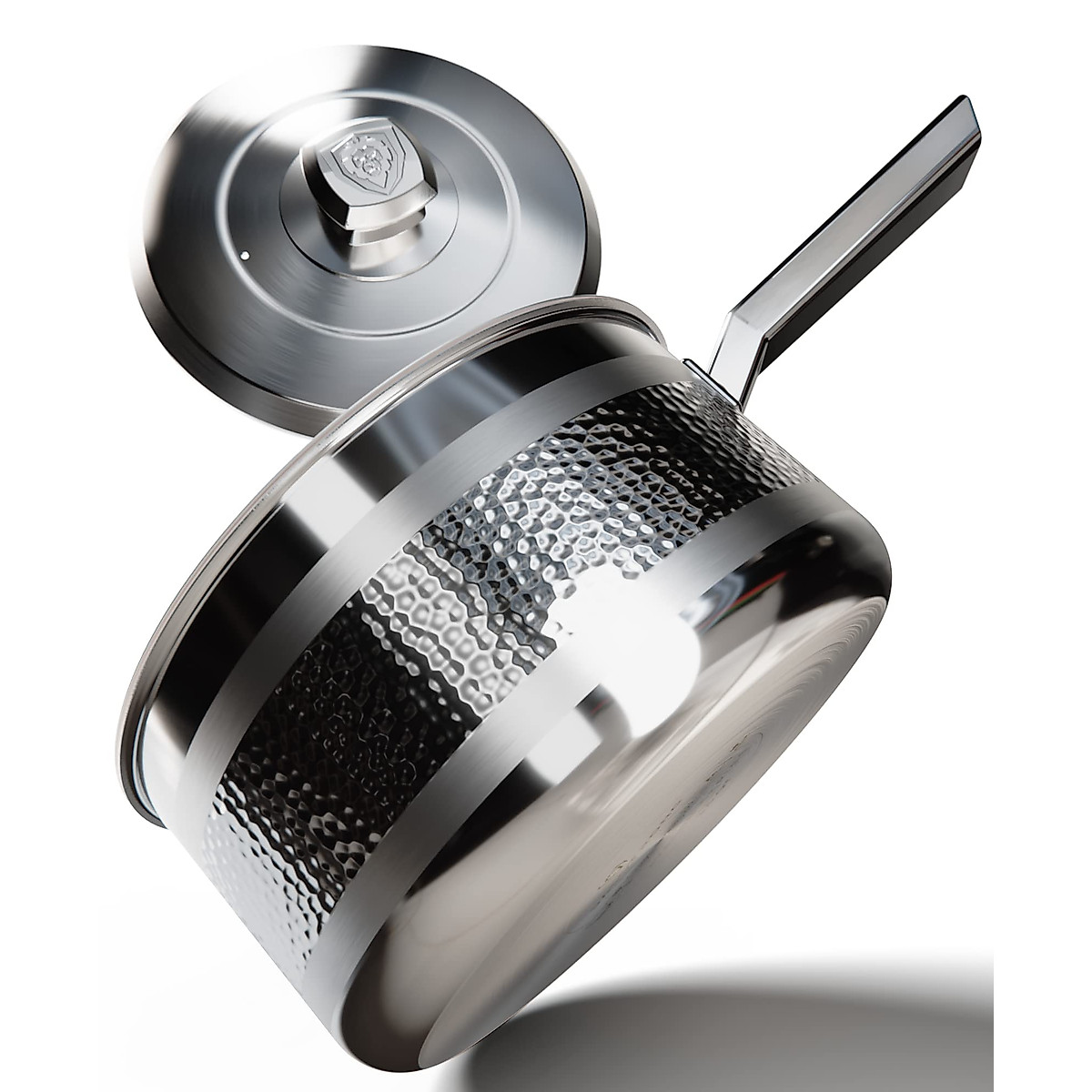 Dalstrong Sauce Pot - 3 Quart - The Avalon Series - 5-Ply Copper Core Cookware - Cooking Pot - Hammered Finish Stock Pot - Premium Silver Pots and Pans - Dutch Oven Pot with Lid & Pot Protector