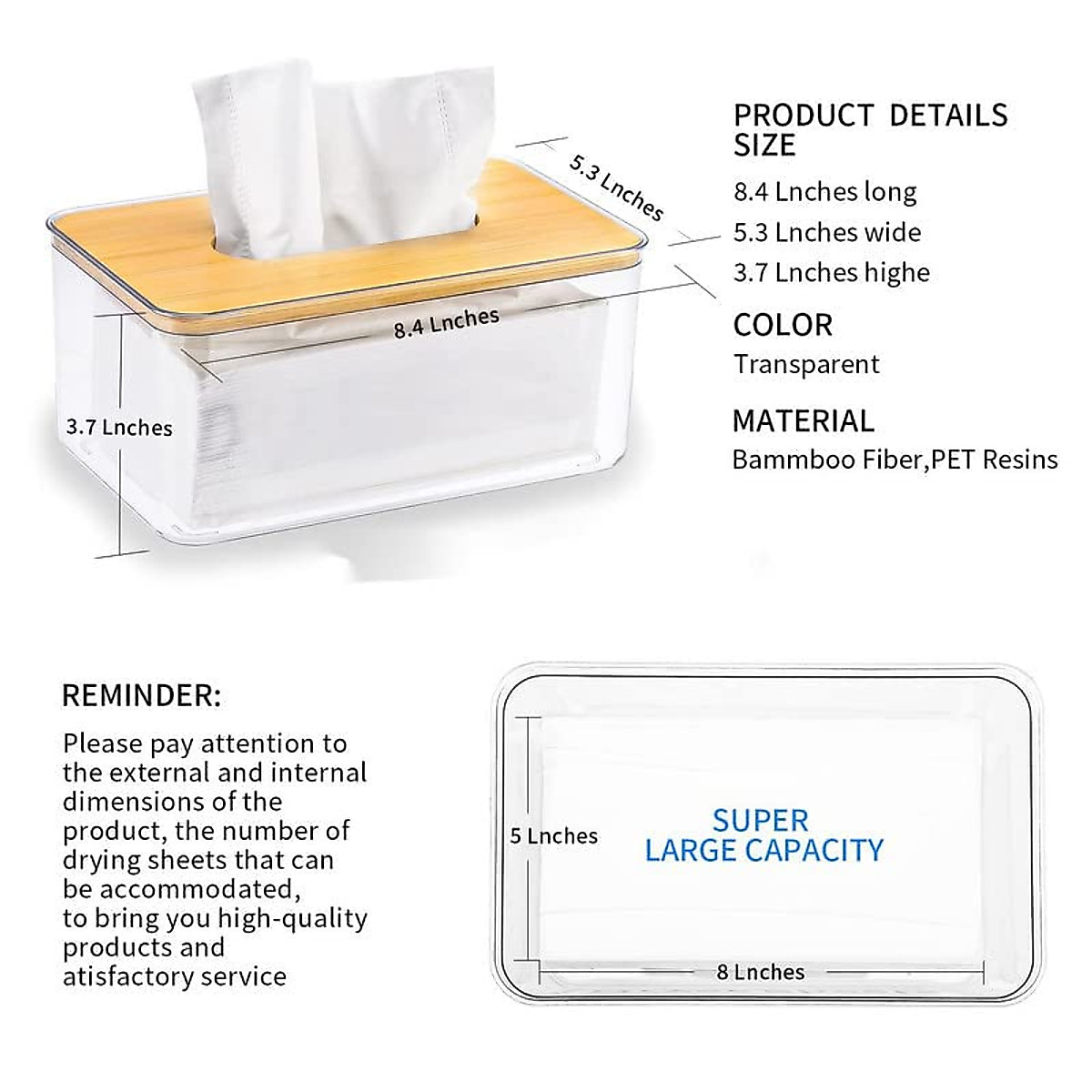 Bamboo Dryer Sheet holder,Minimalist Light Luxury Style Washer Dryer Sheet Dispenser, Transparent Container Storage Box for Laundry Room Decoration, Removable - Eco-friendly Material - Large Capacity.