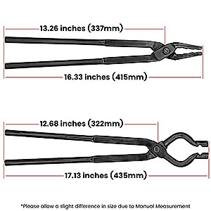 Blacksmith Tongs+Hammer Set Knife Making Tongs Wolf Jaw V-Bit Tongs Starter Beginner Bladesmith Metalworking Forge Anvil Vise Tool 0000811-1000 (3 PCS)