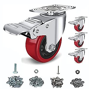 Caster Wheels 3 inch Set of 4, with Safety Dual Locking Bearing Casters, and Polyurethane Foam No Noise Wheels, Heavy Duty - 250 Lbs Per Casters(Bonus of 2 Hardware Kits)