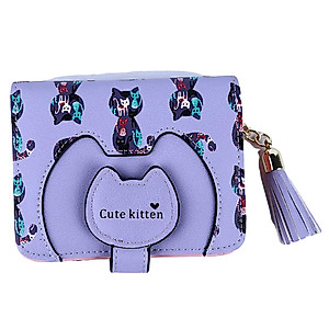 LIUCM Women Wallet Cute Tassel Cartoon Cat Printing Coin Female Card Holder Girl Purse Violet