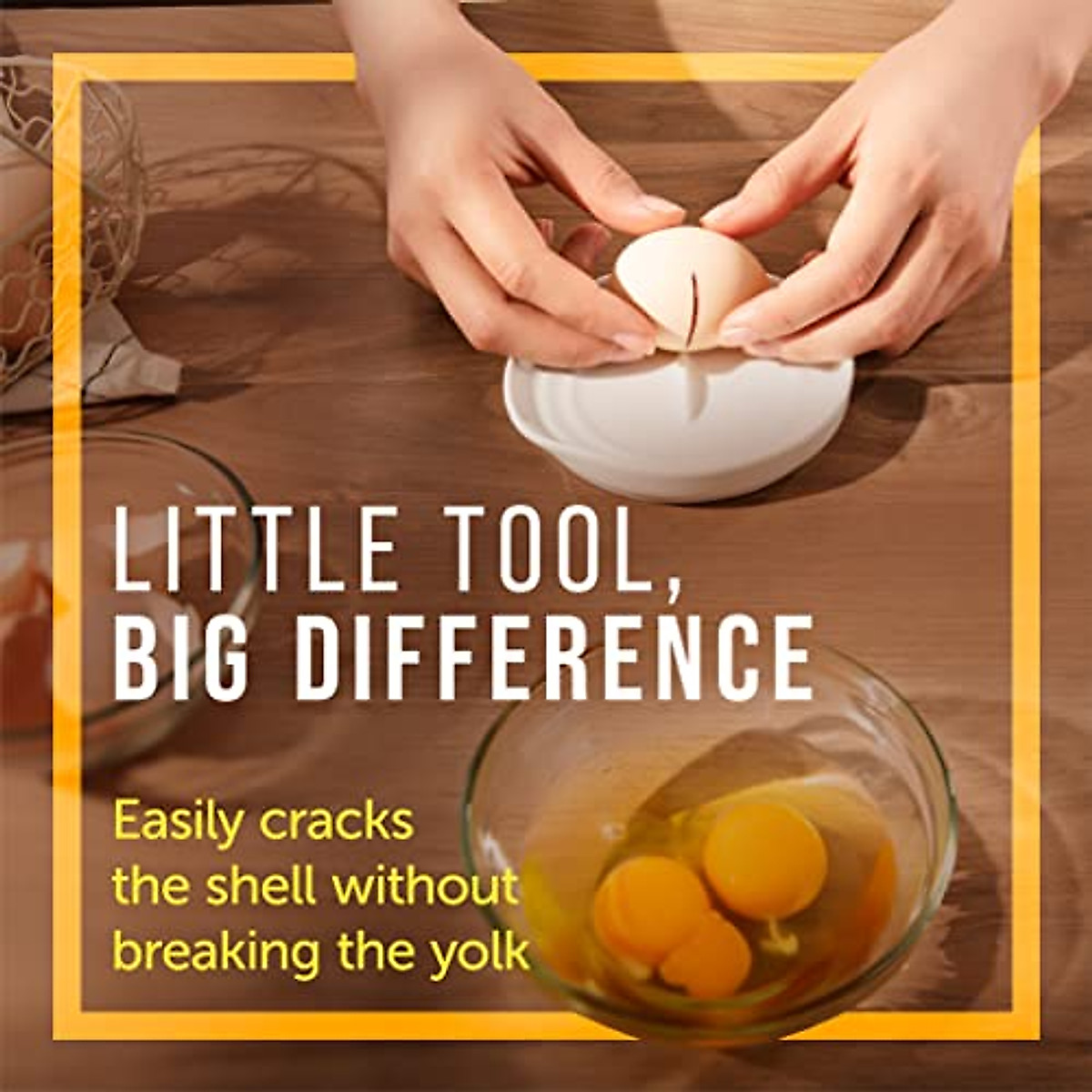 [1 Pack] Dual Purpose Egg Cracker Tool & Spoon Rest for Kitchen Counter - Simple Use Egg Breaker Tool Contains the Mess - Ceramic & Stylish Spoon Holder for Kitchen Counter