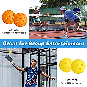 MoKo Pickleball Paddles Set of 4, Fiberglass Surface Raquette Set Honeycomb Core with 4 ballls+2 Ball Retriever+4 Replacement Soft Grip+1 Bag, Gift for Kids Men Women, Blue+Purple