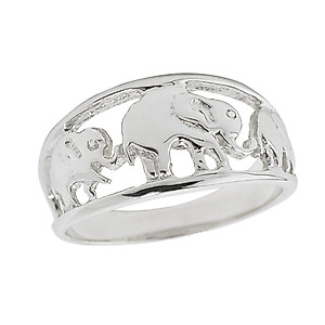 Solid 925 Sterling Silver Open Design Band Three Elephant Ring (Size 8)