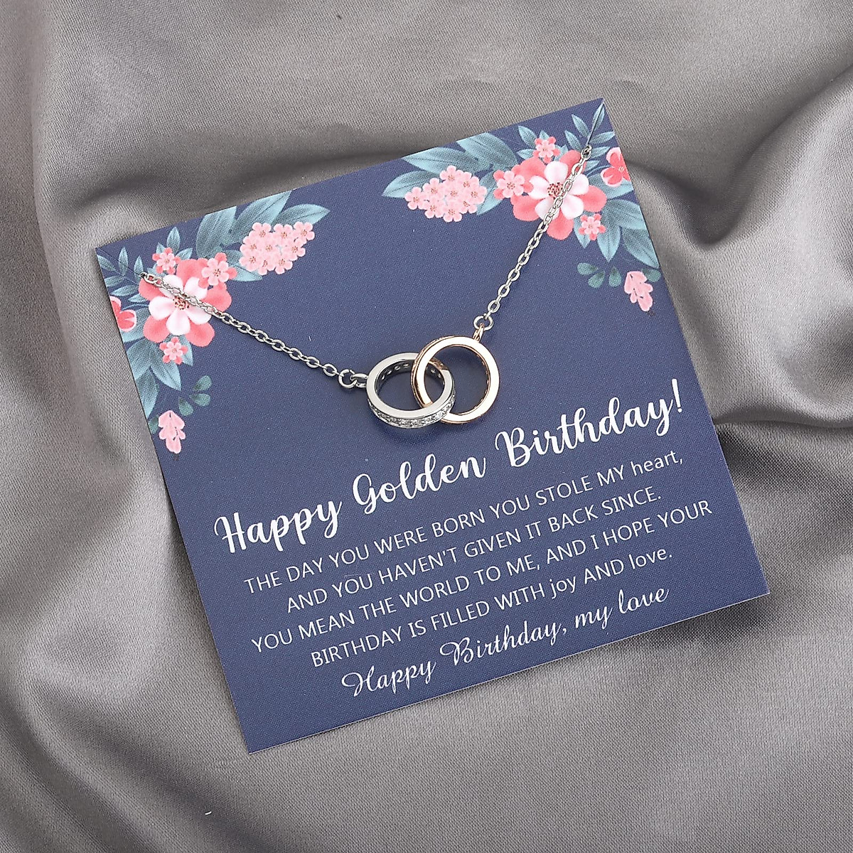 BLEOUK Golden Birthday Gift With Message Card Happy Golden Birthday Necklace Gift For Her Women Grandma Teacher Friend (Happy Golden Birthday)