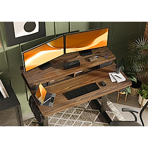 Claiks Standing Desk with Tambour, Electric Standing Desk Adjustable Height, Adjustable Standing Desk with Storage Shelves, 48 Inch Walnut