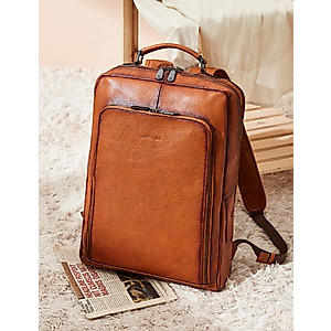 BOSTANTEN Men Vintage Leather Backpack 15.6 inch Laptop Backpack Travel Casual Bag Large Capacity Shoulder Bag