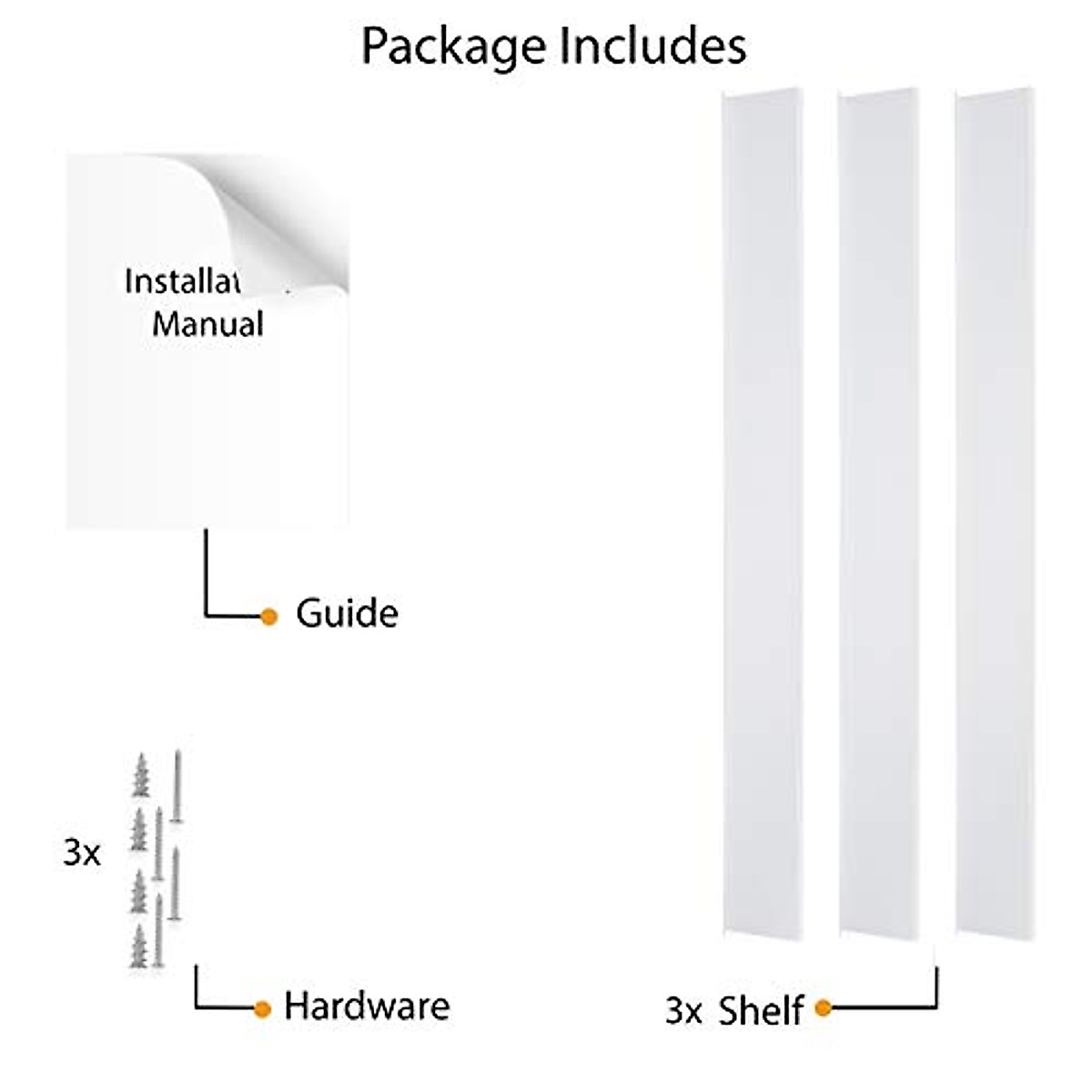 Wallniture Metallo Floating Shelves for Wall, 46" Kids Bookshelf for Toddler Toys, Nursery Room Decor, White Picture Ledge Aluminum Rust Free Material Set of 3