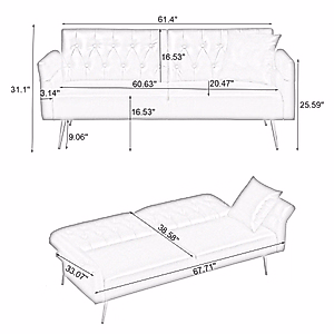 Modern PU Leather Futon Sofa Bed ,Convertible Upholstered Couch Bed Loveseat Sleeper, Folding Small Couches Loveseat, Reclining Sofa, Foldable Roll Arms with Pillow for Small Spaces (Green PU)