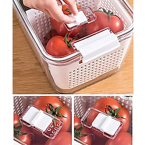 SHEBI PRODUCT - 3-Pack Refrigerator Organizer Bins- Clear Plastic Fridge Organizer for Fruit & Produce with Removeable Tray- Stackable Kitchen Organization- Fruit Containers for Fridge (White)