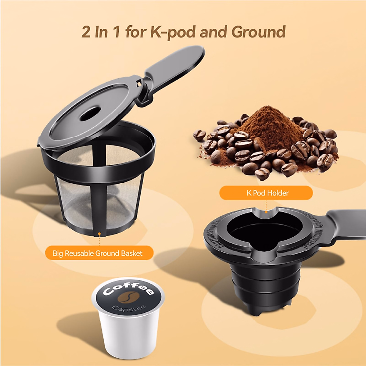 Teglu 2024 Hot and Iced Coffee Maker Single Serve for K Cup and Ground Coffee, Iced Coffee Machine with 30oz Removable Water Reservoir, Brews 6 to 14oz Cup Size, Fits Travel Mug, Black