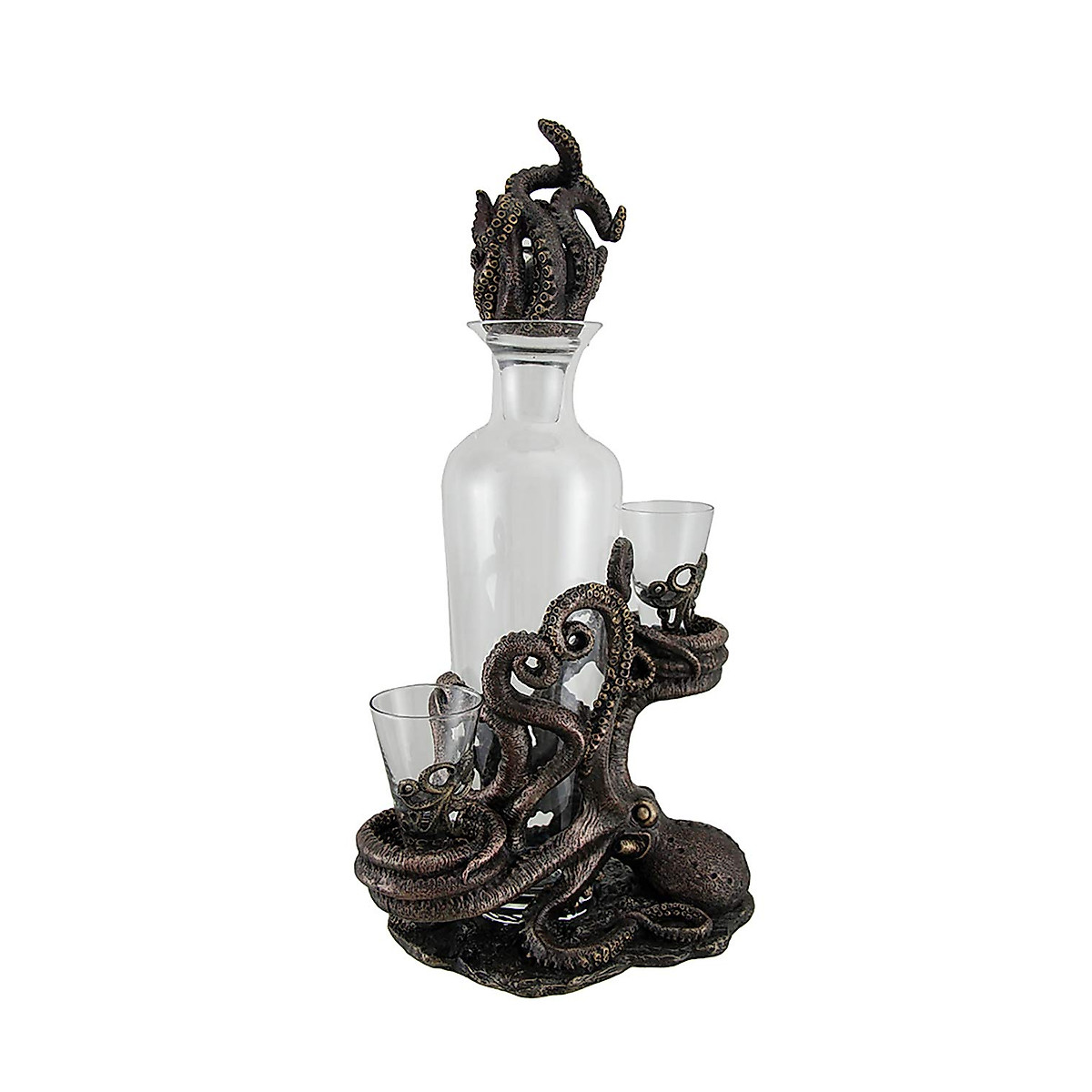 Octopus Spirit Decorative Antique Bronze Finish Statue and Glass Decanter Set