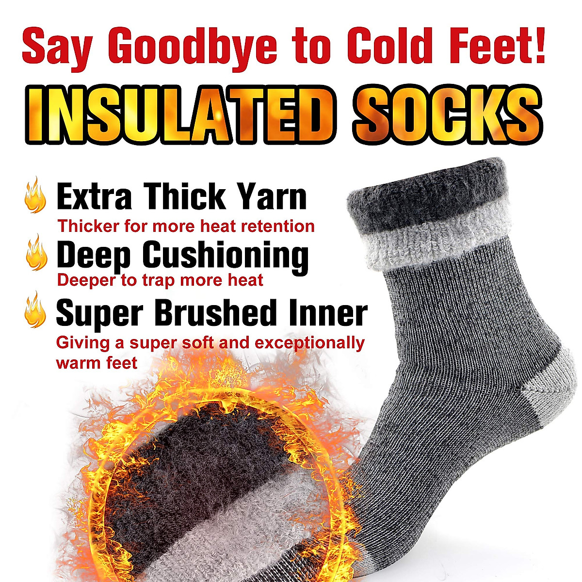 Busy Socks Winter Warm Thermal Socks for Men Women Extra Thick Insulated Heated Crew Boot Socks for Extreme Cold Weather, Medium, 1 Pair Light Grey