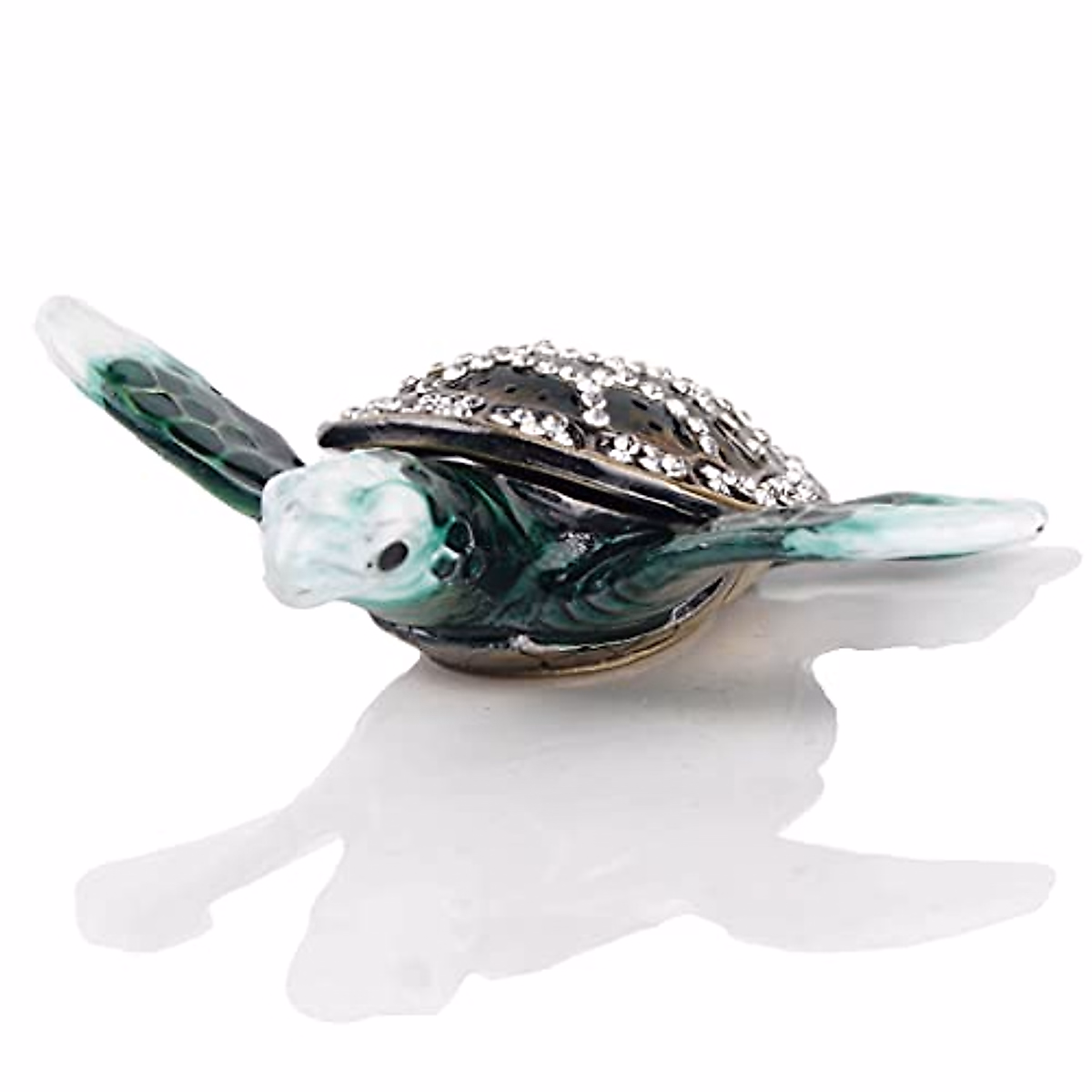 SEVENBEES Small Green Sea Turtle Trinket Box Hinged Hand Painted Enameled Sea Turtle Figurine Jewelry Box Gift for Home Decor