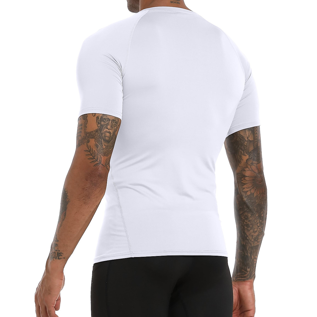 Holure Men's Workout Fitted Athletic Shirt Compression Short Sleeve Shirts White L