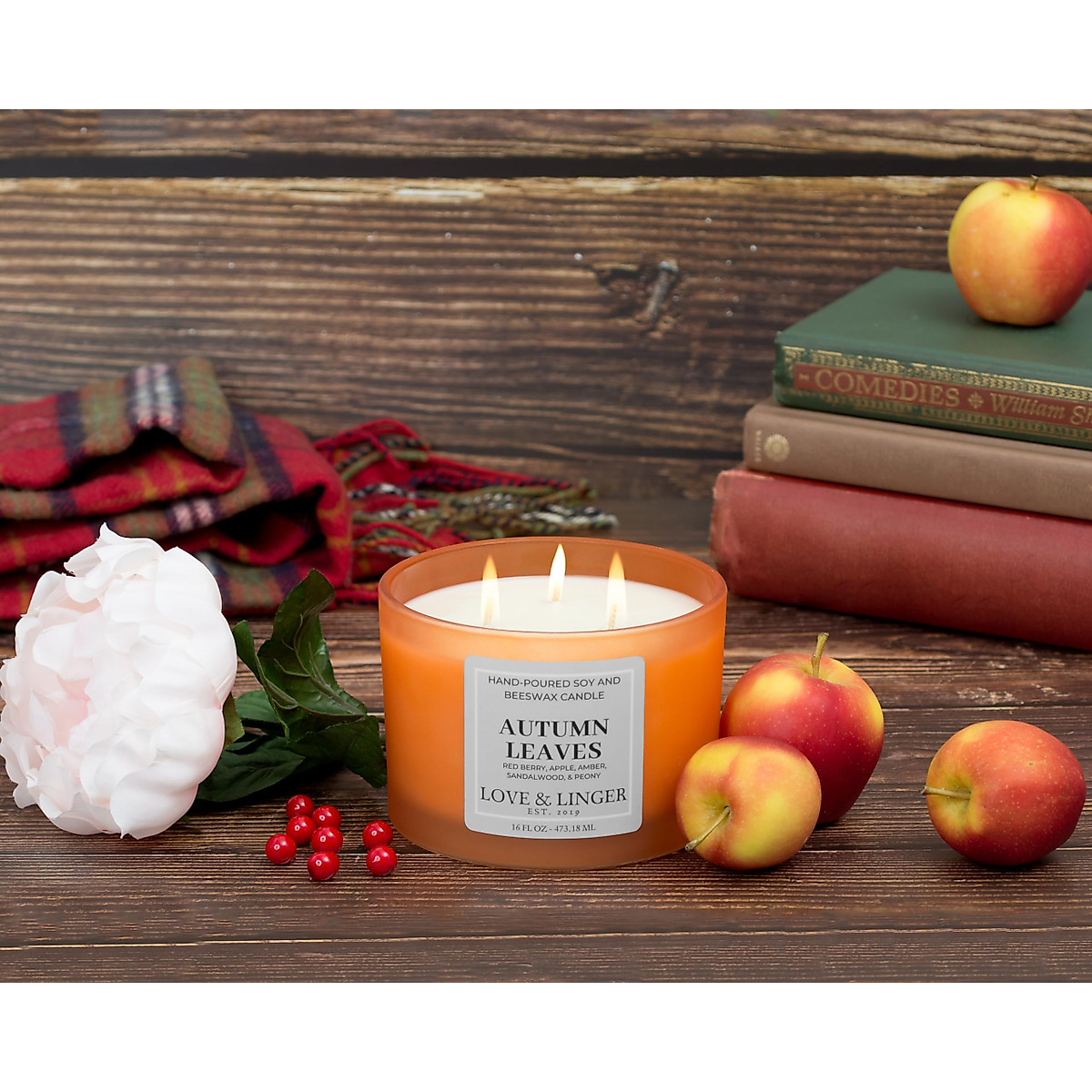 Autumn Leaves Candle | Fall Candles | Luxury Soy & Beeswax Candles for Home | 16 oz. Large Jar 3 Wick Candle | Thanksgiving Candle | Fall Scented Candle | Autumn Candles