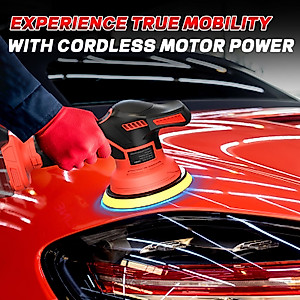 YEARTOP Cordless Car Buffer Polisher for Milwaukee 18V Battery, 8 Variable Speed Orbital Polisher, Brushless Motor Car Buffer, Power Polisher for Car Detailing/Polishing/Waxing (No Battery)