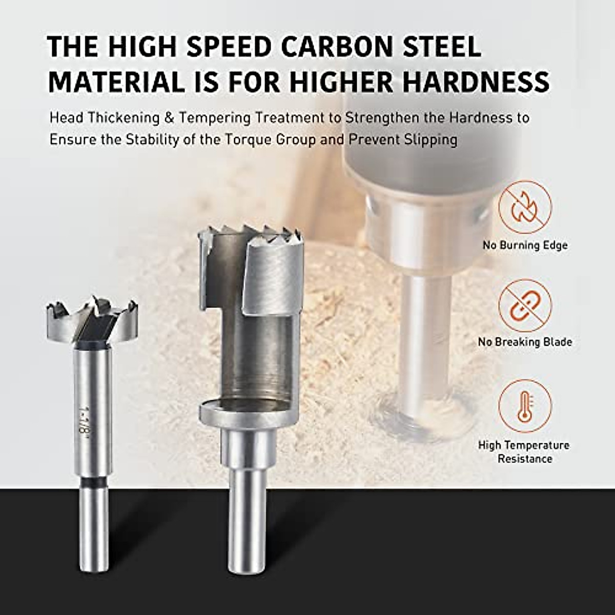 Anfrere 1-1/8" Wood Plug Cutter and Forstner Bit for Wood Cutting Tool Cork Drill Bit Knife, 3/8" Round Shank Carbon Steel Taper Tapered Cutting Tool Cork Drill Bit Knifes, WCB-A4