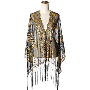 BABEYOND 1920s Sequined Peacock Shawl Wraps Fringed Evening Cape Wedding Bridal Shawl Scarf for Evening Dresses Party