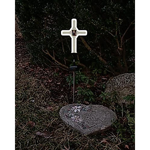 Touch Of ECO Solar Neon Memorial Cross Outdoor Garden Stake Light w/ Personalized Picture Frame - Honor Pets, Humans, Graves Cemetery Decorations Markers, Cool White, (TOE401)