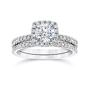 1 ct Diamond Cushion Halo Engagement Wedding Ring Set 14k White Gold - Size 7