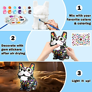 FUNZBO Paint Your Own Dog French Bulldog Lamp Kit - Arts and Crafts Supplies Puppy Painting Kits for Kids Teens Adults, DIY Night Light Toys for Toddlers Girls Boys Birthday Easter Holiday Gifts