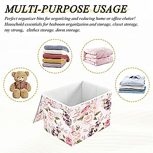 Kigai Collapsible Flowers in Bloom Storage Basket with Lids and Handles,Storage Bins for Shelves Closet Bedroom,Office Storage