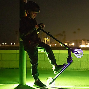 Yvolution Neon Flash Foldable Kids Scooter with Light up Wheels, Easy Folding Scooter with 2 Light up Wheels and and Rear Brake, Adjustable Height LED Scooer, Dynamic Lights Kick Scooter for Kids 5+