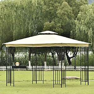 Merax Hardtop Gazebo - Outdoor Canopy Tent with Netting for Patio Garden Backyard (Beige)
