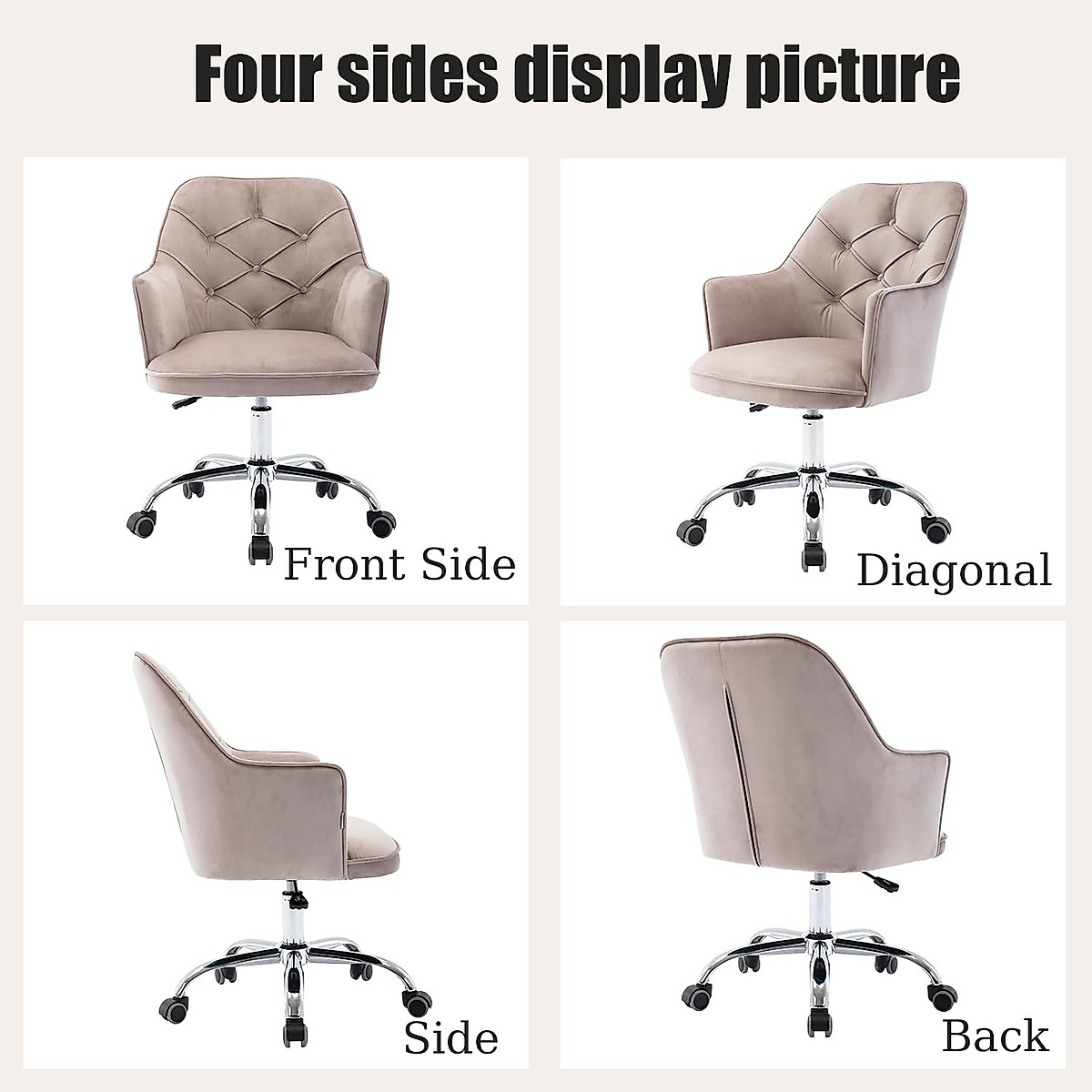 Velvet Swivel Shell Chair for Living Room, Modern Leisure Arm Chair, Office Chair, 360 Degree Swivel Shell Chair Velvet Home Office Desk Chair Tufted Vanity Chair with 5 Wheels for Bedroom (Gray)