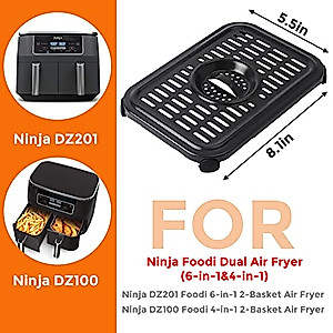 Air Fryer Grill Pan for Ninja Air Fryers, 2 Packs 8QT 10 QT Air Fryer Crisper Plate Grill Plate Tray Accessories with Rubber Bumpers for Ninja Foodi DZ201 DZ401 DZ550 AD350 Air Fryer, Dishwasher Safe