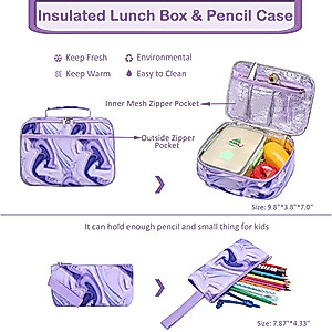 Kids Backpack Set for School, 3PCS School Bookbag Set with Square Lunch Bag Pencil Pouch, Water Resistant Large Capacity School Bag for Elementary Middle High School Girls Boys