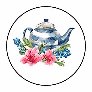 48 Tea Pot Party Envelope Seals Labels Stickers 1.2" Round