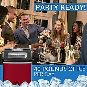 Deco Chef 40LB Countertop Ice Maker for Home, Office, Bars, and Parties, Makes Extra Large Cubes, 2.4 lb of Ice Every 15-20 Minutes, Self Cleaning, LCD Status Indicator, Adjustable Cube Size, Red