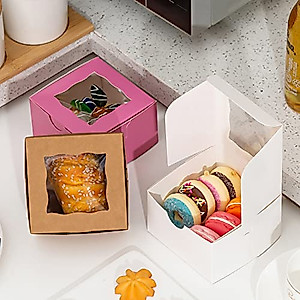 Bekoetoz 100Pcs Paper Cookie Boxes With Window Small Bakery Boxes 4x4x2.5 Inches Mini Cake Boxes For Pastries,Cupcakes,Desserts,Donuts,Chocolate Strawberries,Candy,Treat Boxes(4 * 4 * 2.5,White)